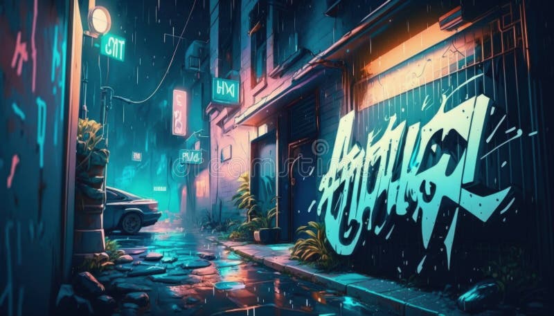 An Empty Street at Night in a Cyberpunk City . Generative Ai Stock ...