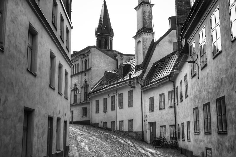 Empty Street in Old Part of City Stock Image - Image of town ...