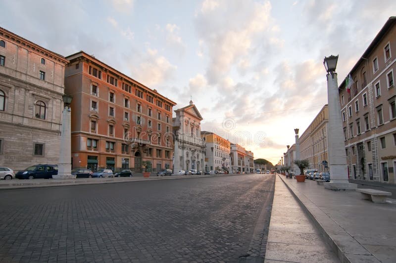 Empty street in Rome stock photo. Image of sunrise, transport - 22194466