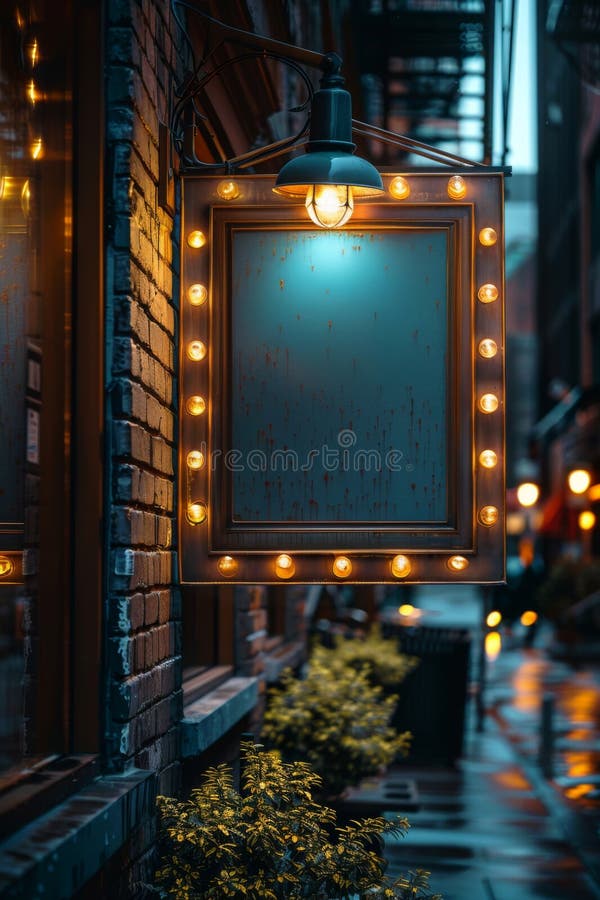 Empty Street Signboard in Frame with Light Bulbs. Generated by AI Stock ...