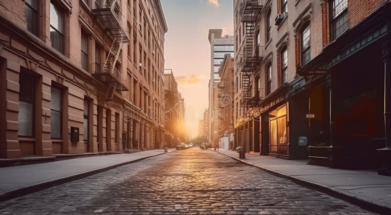Empty Street at Sunset Time in City Street. Generative AI Stock ...