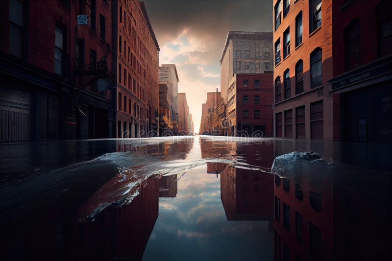 Empty Streets Inundated with Water after Flood Consequences Stock ...