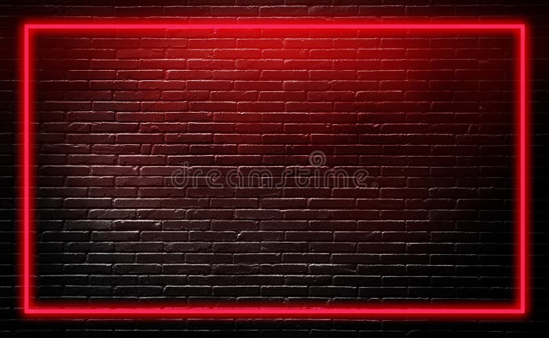 Studio Dark Room Black Brick Wall with Red Neon Lighting Effect. Stock ...