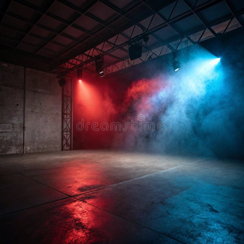Empty Studio with Red and Blue Lighting Effect Stock Illustration ...