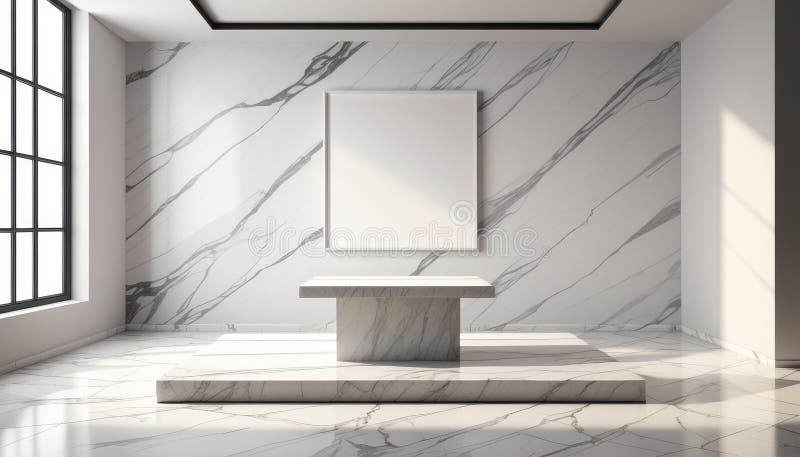 Empty Studio Room with Marble Rectangular Podium and Clean Floor for ...