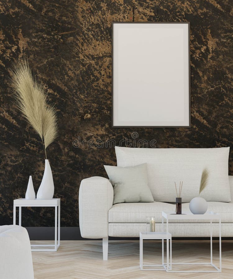 Empty Studio Room Loft Apartment Background with Couch, Table and Blank ...