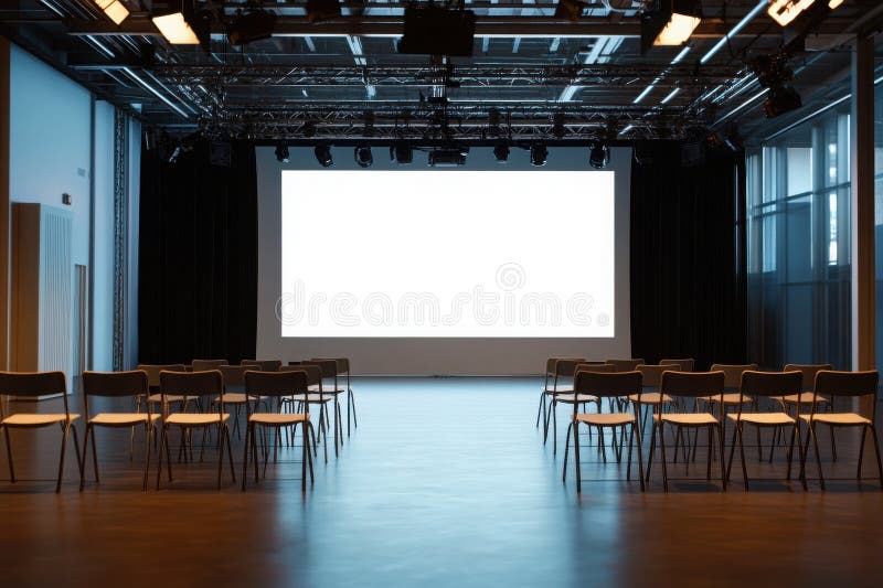 Empty Studio Space with Large Projection Screen, Ready for ...