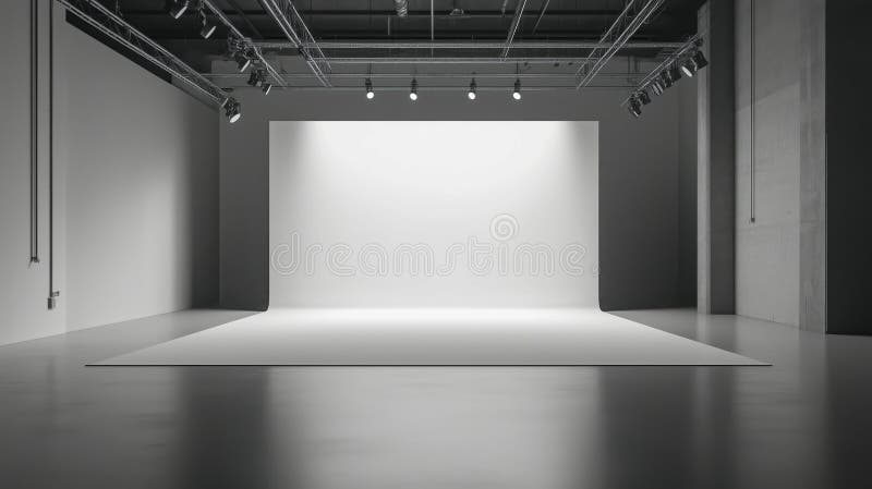 Empty Studio Space with Seamless Backdrop and Lighting Setup Stock ...