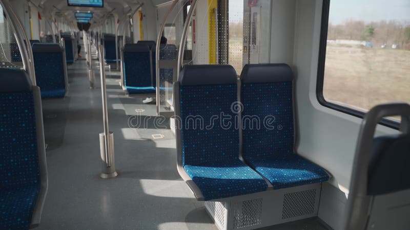 Empty Suburban Train Coach in Munich, Germany. Interior with Blue Seats ...