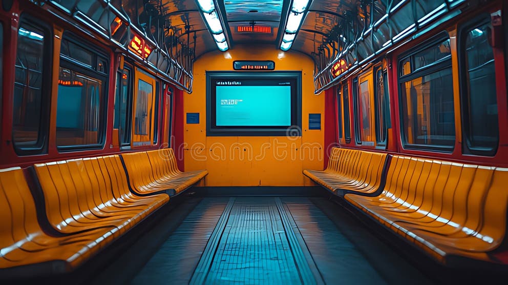 Empty Subway Car, City Transit, Ad Space, Interior, Nighttime Stock ...