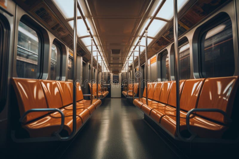 Empty Subway Car. Interior of the Metro Train with Seats Stock Photo ...