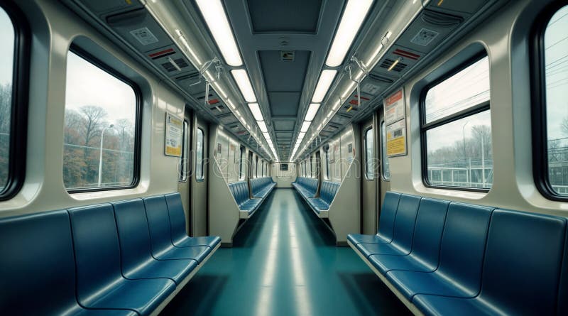 Empty Subway Car with Rows of Benches Stock Illustration - Illustration ...