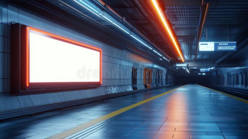 Empty Subway Platform with a Blank Advertisement Stock Illustration ...