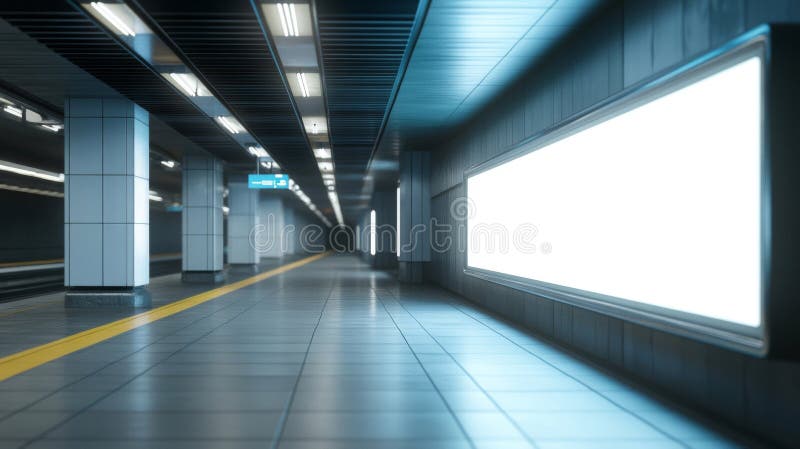 Empty Subway Platform with Blank Billboard Advertisement Stock ...