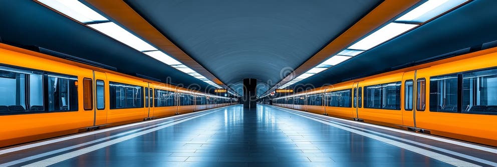 Empty Subway Platform with Modern Train, Illuminated by Bright Overhead ...