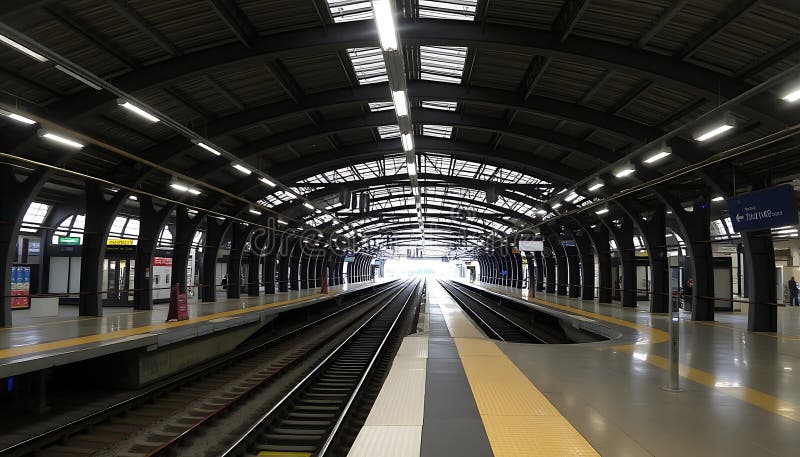 Empty Subway Platform with Yellow Line for Urban Transit Commuters ...