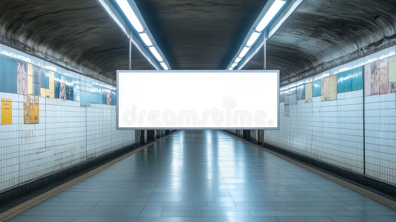 Empty Subway Station Corridor with a Blank Advertising Board ...