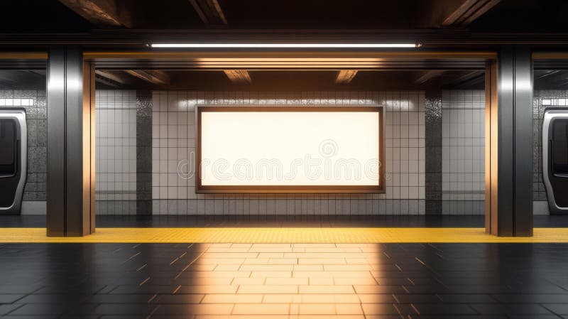 Empty Subway Station with Illuminated Billboard Stock Illustration ...