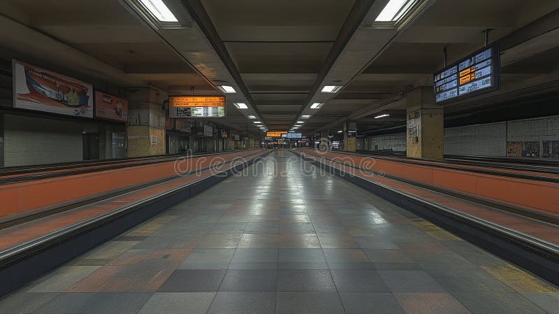Empty Subway Station with Long Platforms and Signage Stock Illustration ...
