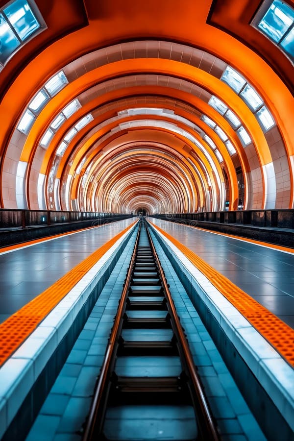 An Empty Subway Station with a Long Train Going through it Stock Image ...