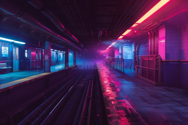 Empty Subway Station Platform Metro Underground Interior with Dark ...