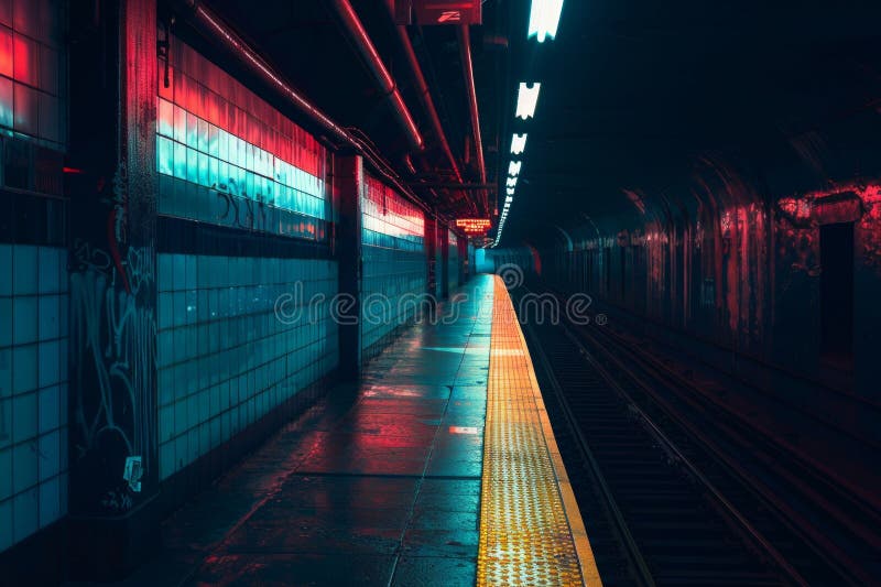 Empty Subway Station Platform Metro Underground Interior with Dark ...