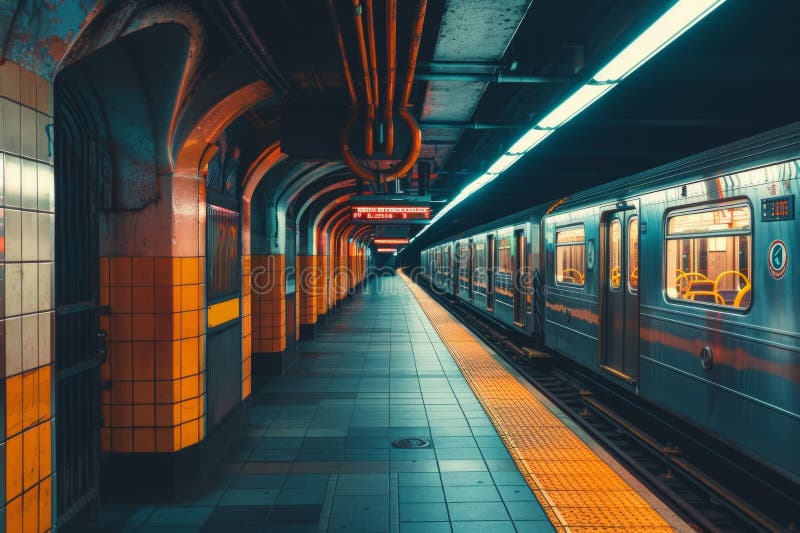 Empty Subway Station Platform Metro Underground Interior with Dark ...