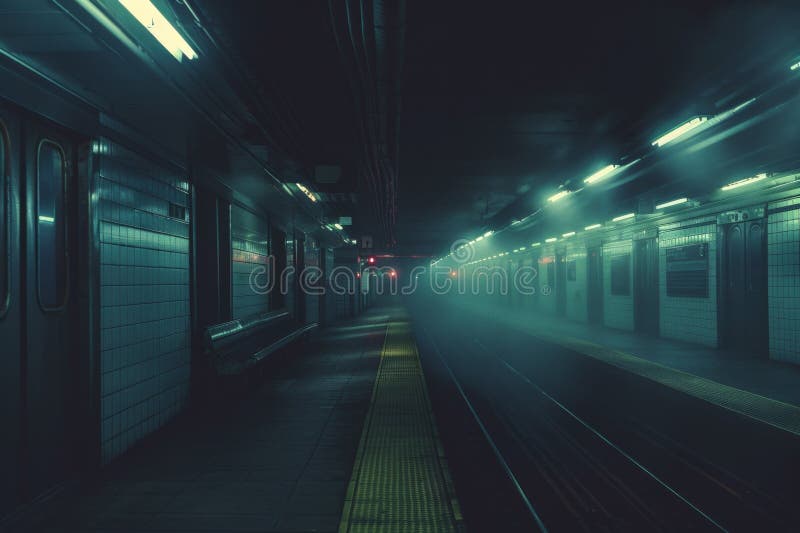 Empty Subway Station Platform Metro Underground Interior with Dark Light. Neural Network Ai ...