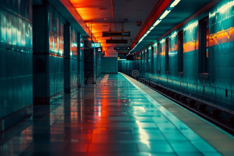 Empty Subway Station Platform Metro Underground Interior with Dark ...