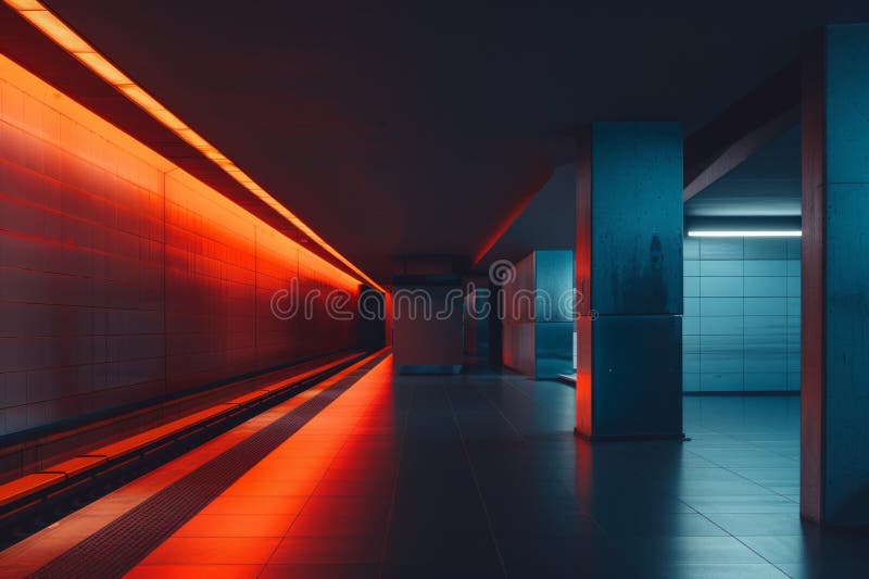 Empty Subway Station Platform Metro Underground Interior with Dark ...