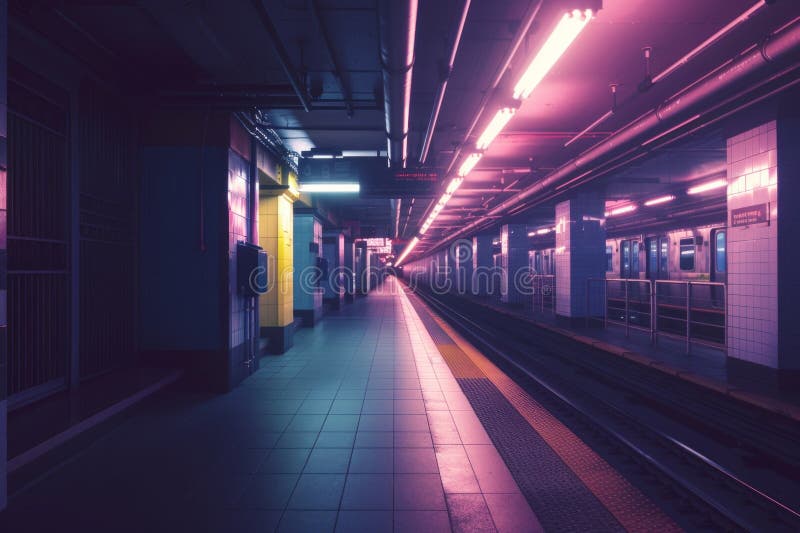 Empty Subway Station Platform Metro Underground Interior with Dark ...