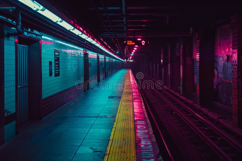 Empty Subway Station Platform Metro Underground Interior with Dark ...