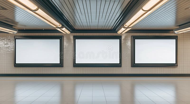 Empty Subway Station Three Advertising Panels Midday Stock Photos ...