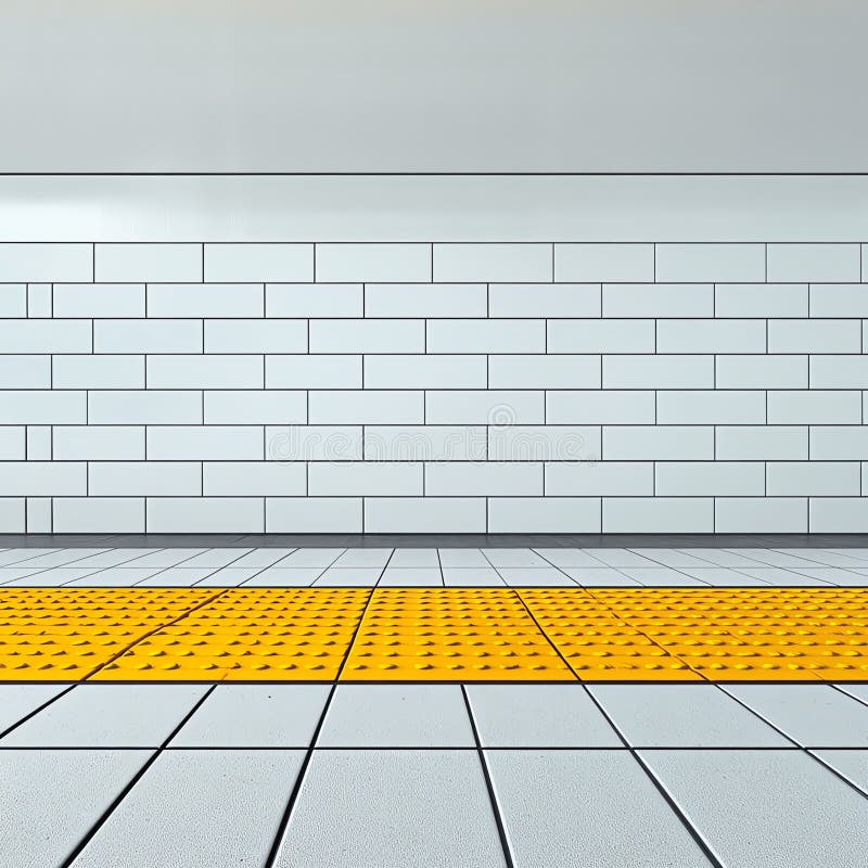 Empty Subway Station with Yellow Tile Pathway Against White Wall Stock ...