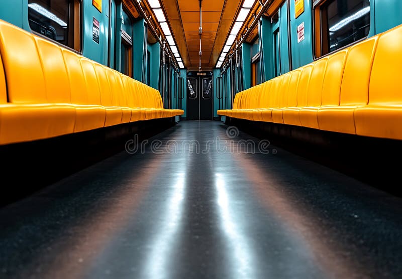 Empty Subway Train Interior with Yellow Seats Stock Illustration ...