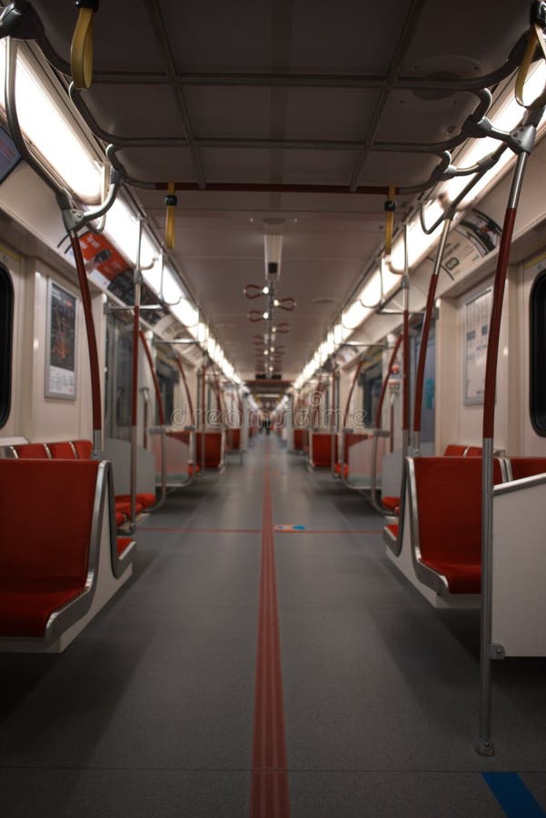 Empty Subway Train with Red Seats Stock Image - Image of urban, city ...