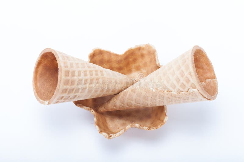 Empty Sugar Waffle Cones for the Ice Cream Isolated on White Background ...