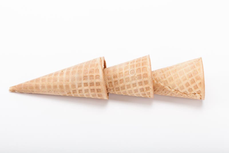 Empty Sugar Waffle Cones for the Ice Cream on White Bac Stock Image ...