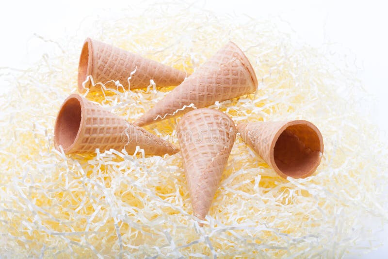 Empty Sugar Waffle Cones on White Background Stock Photo - Image of ...