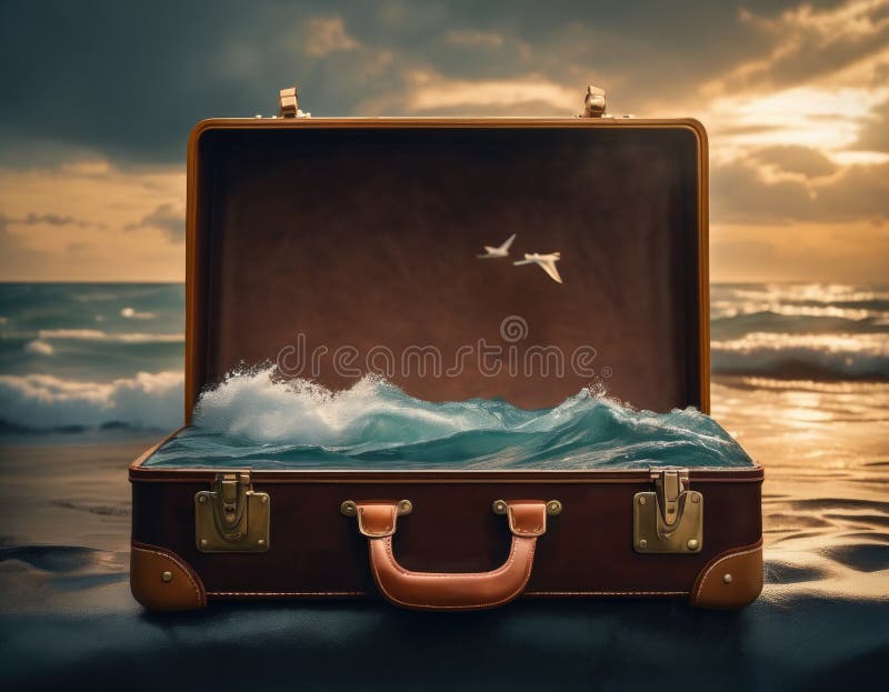 Empty Suitcase on the Seashore. Stock Illustration - Illustration of ...