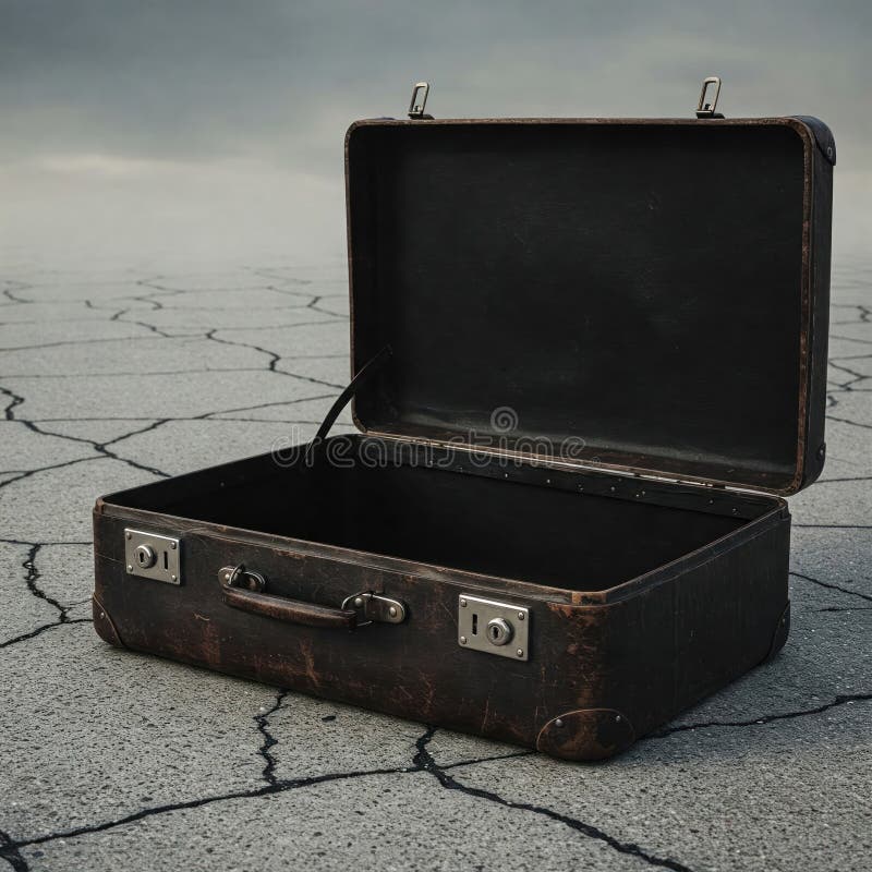 An Empty Suitcase Stands on the Cracked Ground. Stock Image - Image of ...
