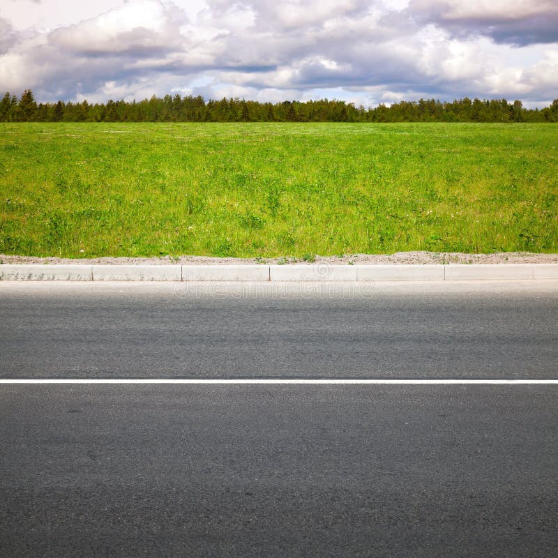 Empty Summer Highway, Roadside with Grass Stock Photo - Image of ...