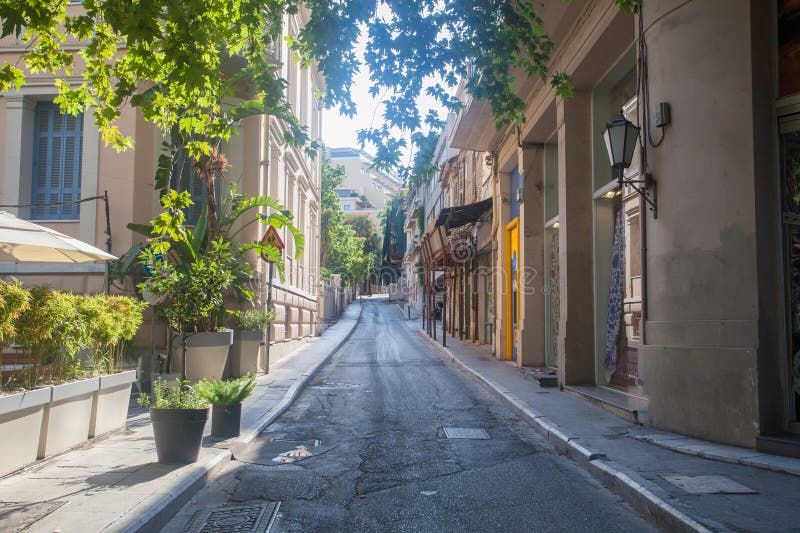 Empty Summer Street in Athens, Greece. Travel Concept Stock Image ...
