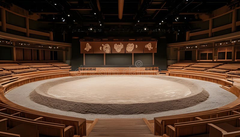 Empty Sumo Ring with Sand and Wooden Spectator Seating in Arena Stock ...
