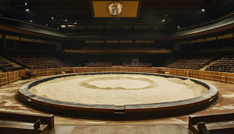 Empty Sumo Ring with Sand and Wooden Spectator Seating in Arena Stock ...