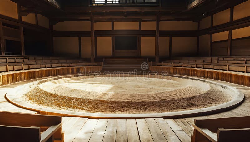 Empty Sumo Ring with Sand and Wooden Spectator Seating in Arena Stock ...