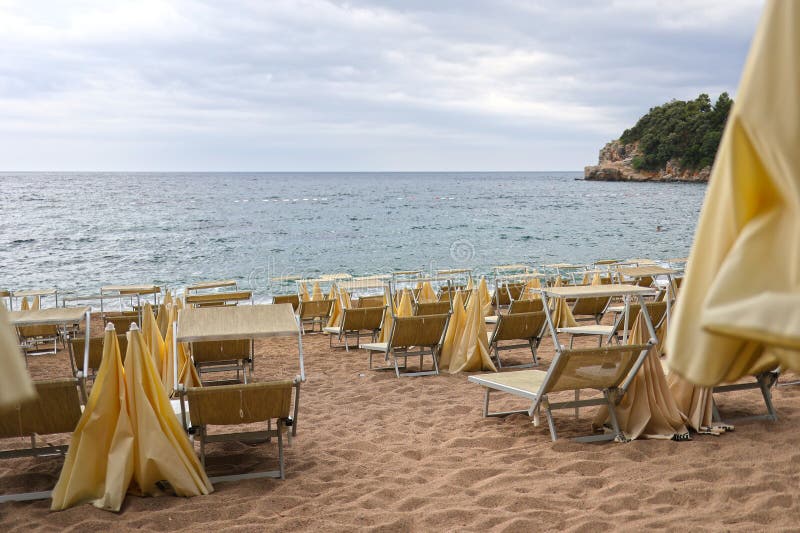 Empty Sun Loungers on the Beach As a Background. Stock Image - Image of ...