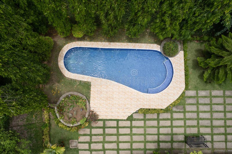 Empty Swimming Pool Above Top View Stock Photo - Image of patio, drone ...