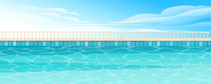 Empty Swimming Pool with Clear Water Vector Illustration with Sky on ...