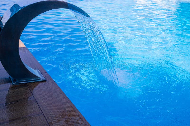 Empty Swimming Pool with Waterfall Jet, Jacuzzi in Action.Spa and ...